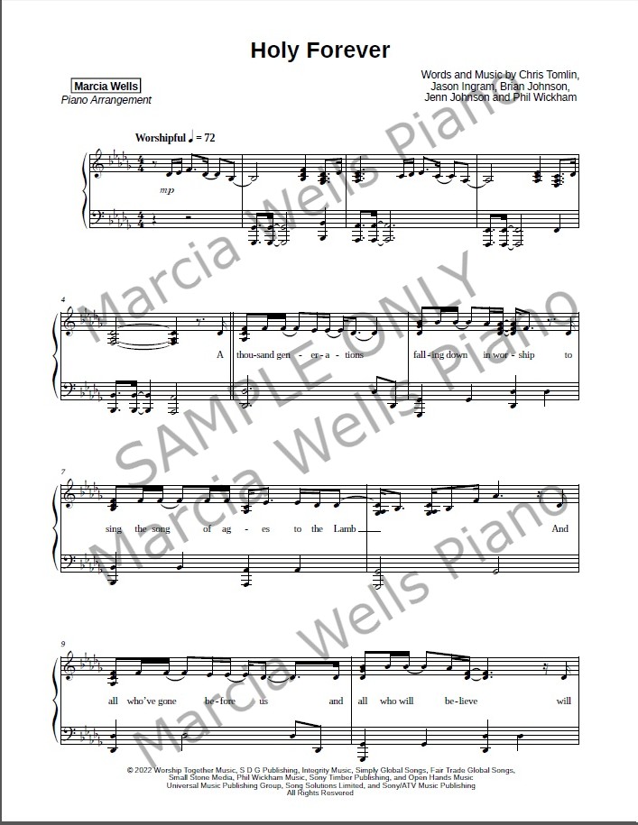 Holy Forever Chris Tomlin Marcia Wells Piano